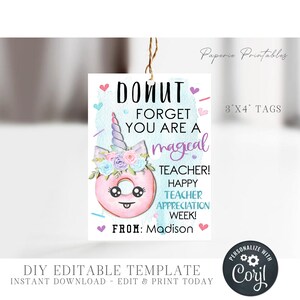 EDITABLE Donut Teacher Appreciation Gift Tag, Teacher Appreciation Card ...