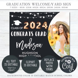 Editable Graduation Yard Sign: Class of 2024, Photo Option (DIY Corjl ...