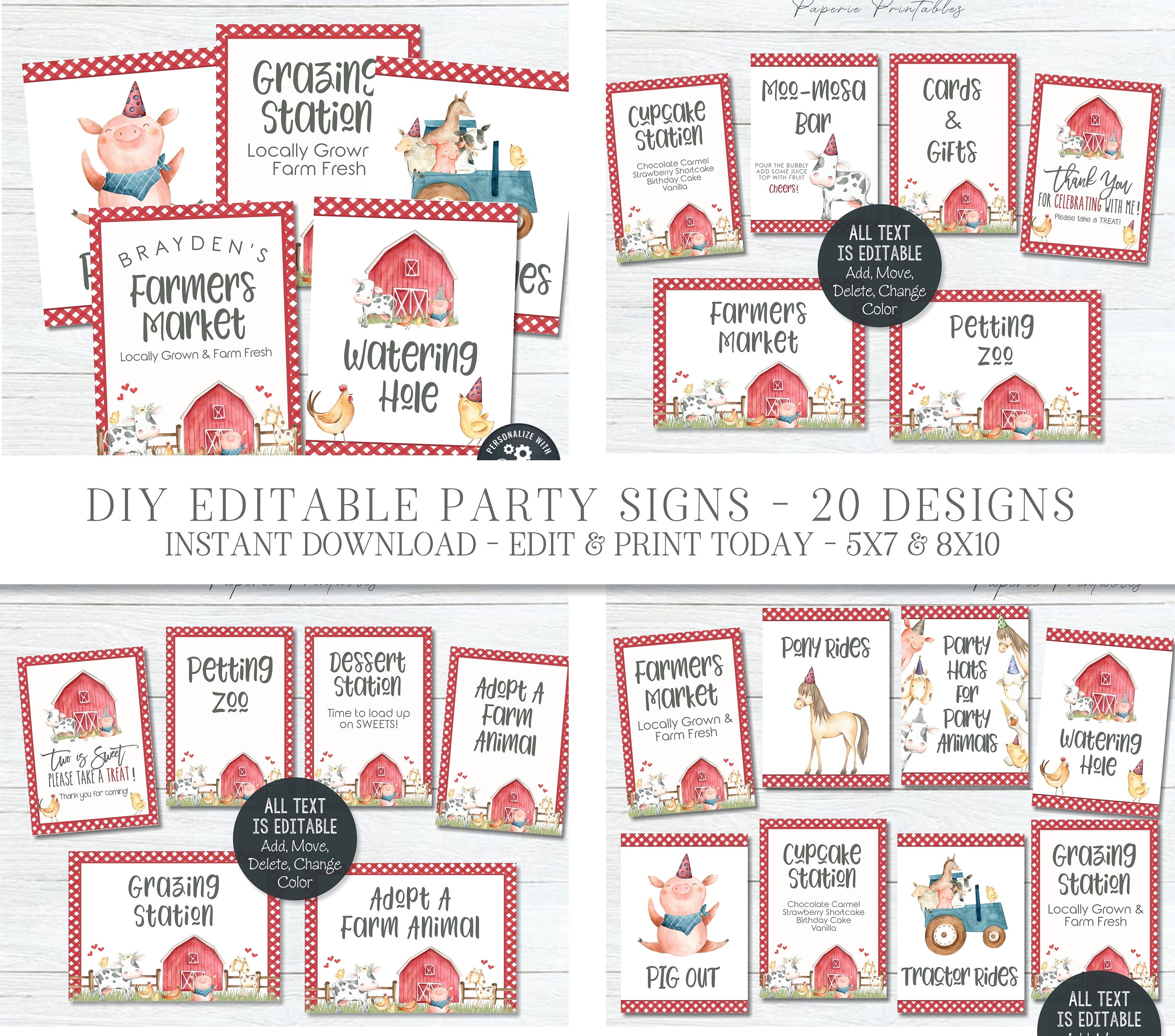 Editable Farm Birthday Party Bundle: Barnyard Decor (DIY Corjl Template ...
