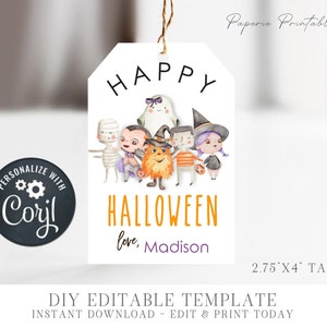 EDITABLE Happy Halloween Tag - Printable Halloween Favor Tags ...