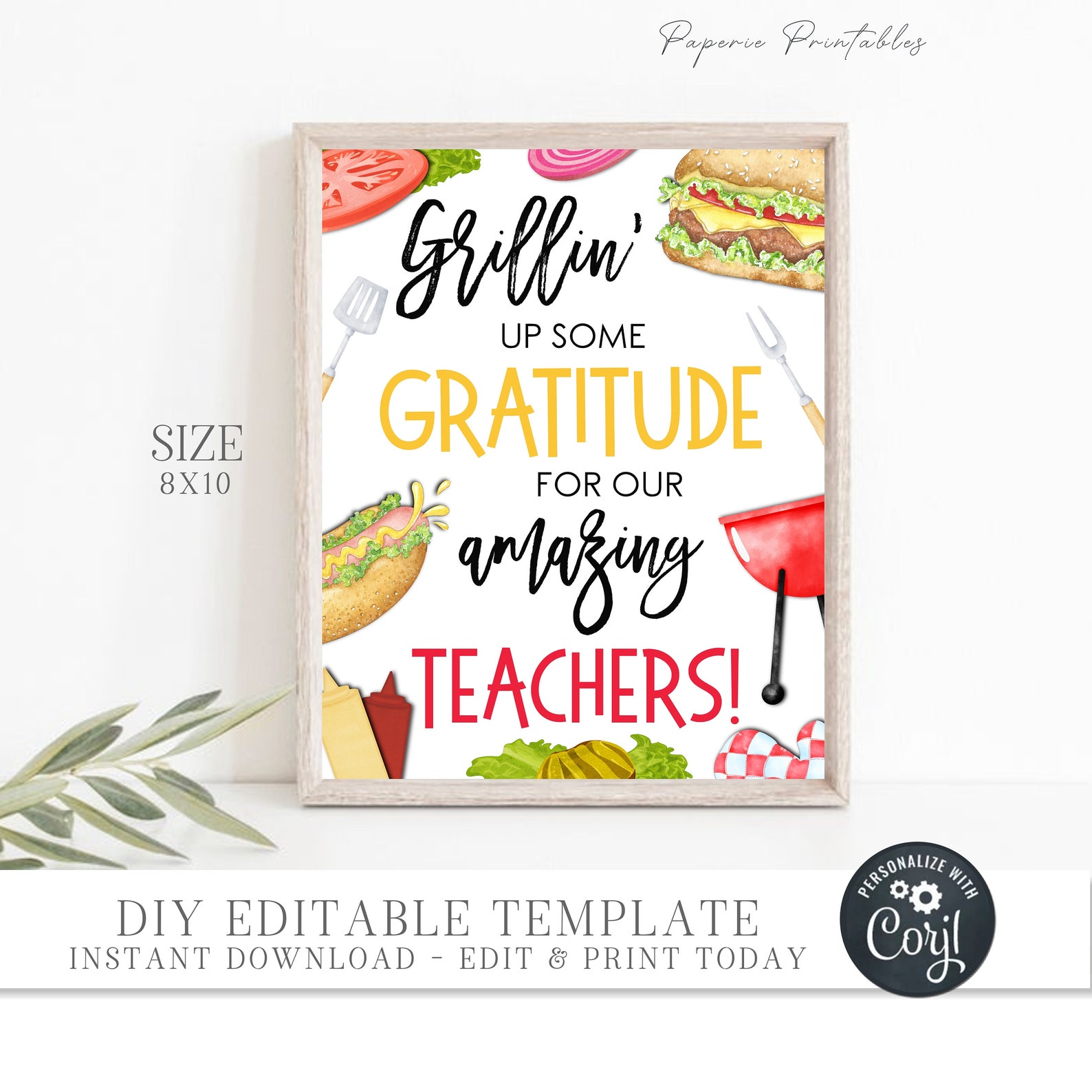 Editable Hamburger Teacher Appreciation Sign: Grillin' Gratitude (DIY ...