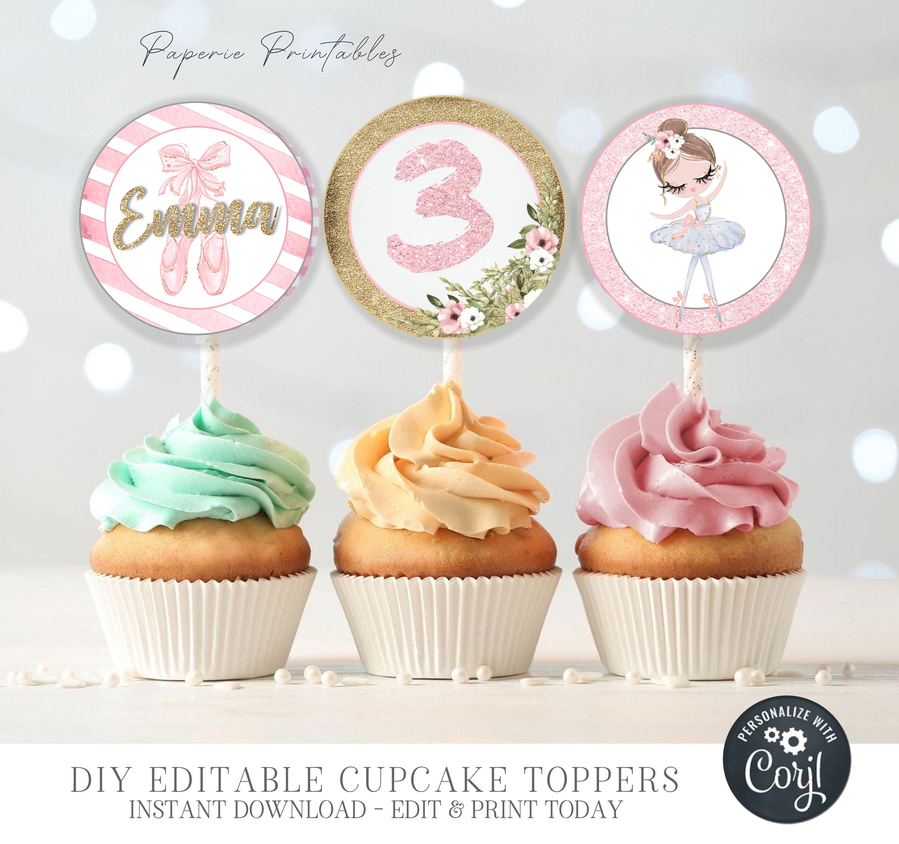 Editable Ballerina Cupcake Toppers: DIY Dance Party Decor (corjl) #BP30 ...