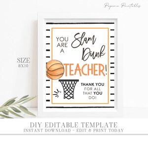 EDITABLE Basketball Teacher Appreciation Sign, Slam Dunk Basketball ...