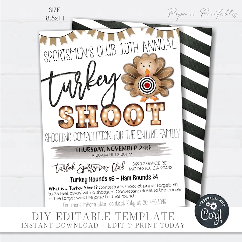 EDITABLE Turkey Shoot Flyer Thanksgiving Turkey Shoot Flyer - Etsy
