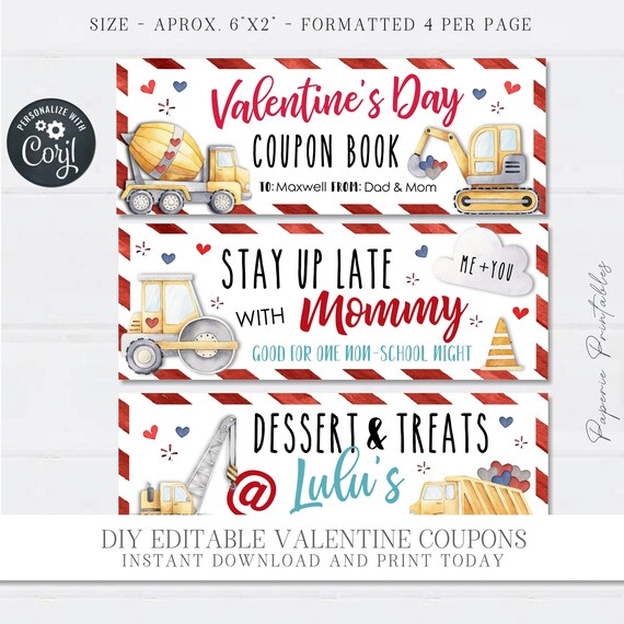 EDITABLE Kids Valentine Coupon Book Valentine Coupons for - Etsy