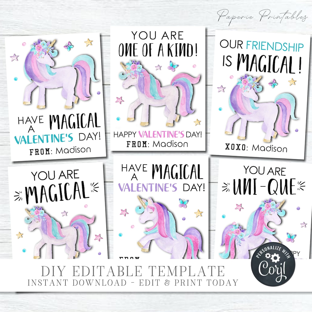 EDITABLE Unicorn Valentine Cards, Kid Valentine Cards, School Valentine ...
