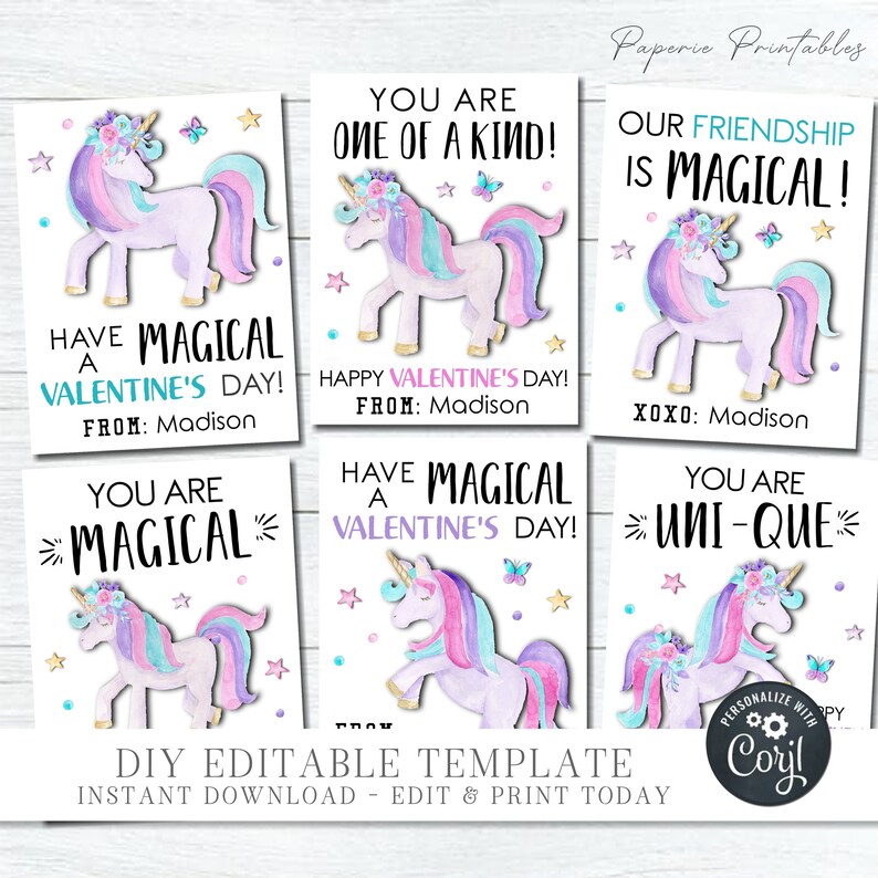 EDITABLE Unicorn Valentine Cards Kid Valentine Cards School - Etsy