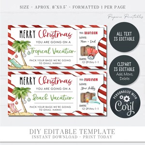 Editable Christmas Vacation Ticket: Tropical Hawaii Trip (digital ...