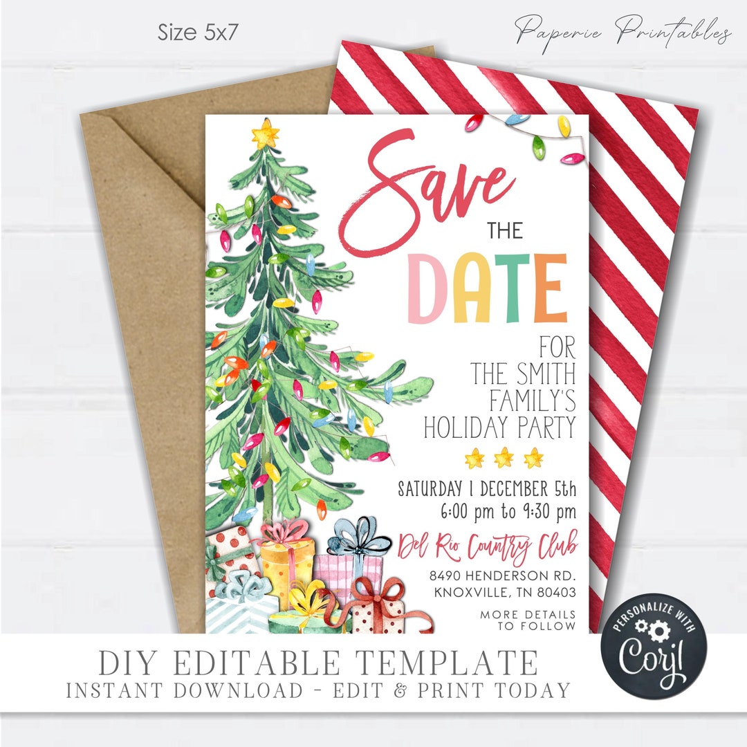 EDITABLE Save the Date Christmas Invitation, Christmas Party Save the ...