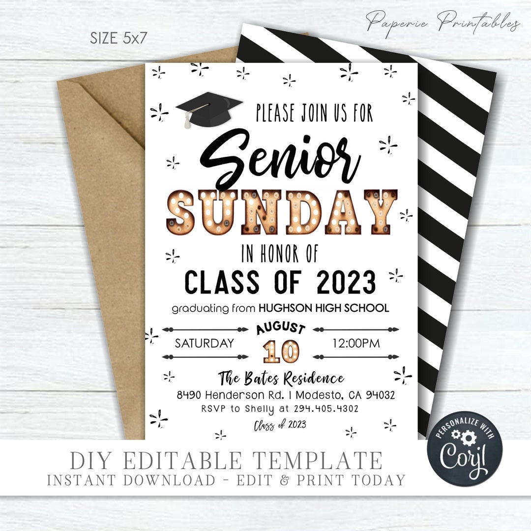 EDITABLE Senior Sunday Graduation Invitation, Graduation Party Template ...