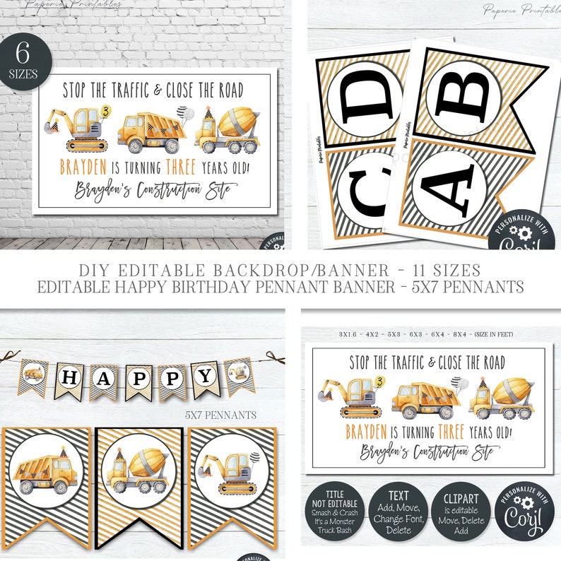 EDITABLE Construction Birthday Bundle DIY Construction Party - Etsy