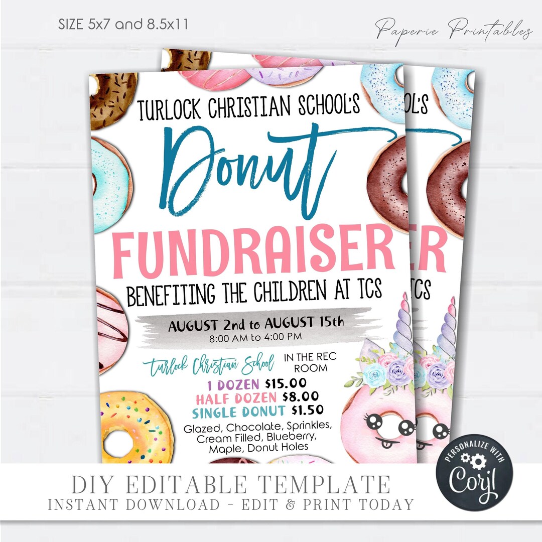 EDITABLE Donut Fundraising Flyer, Fundraising Donut Flyer, Donut ...
