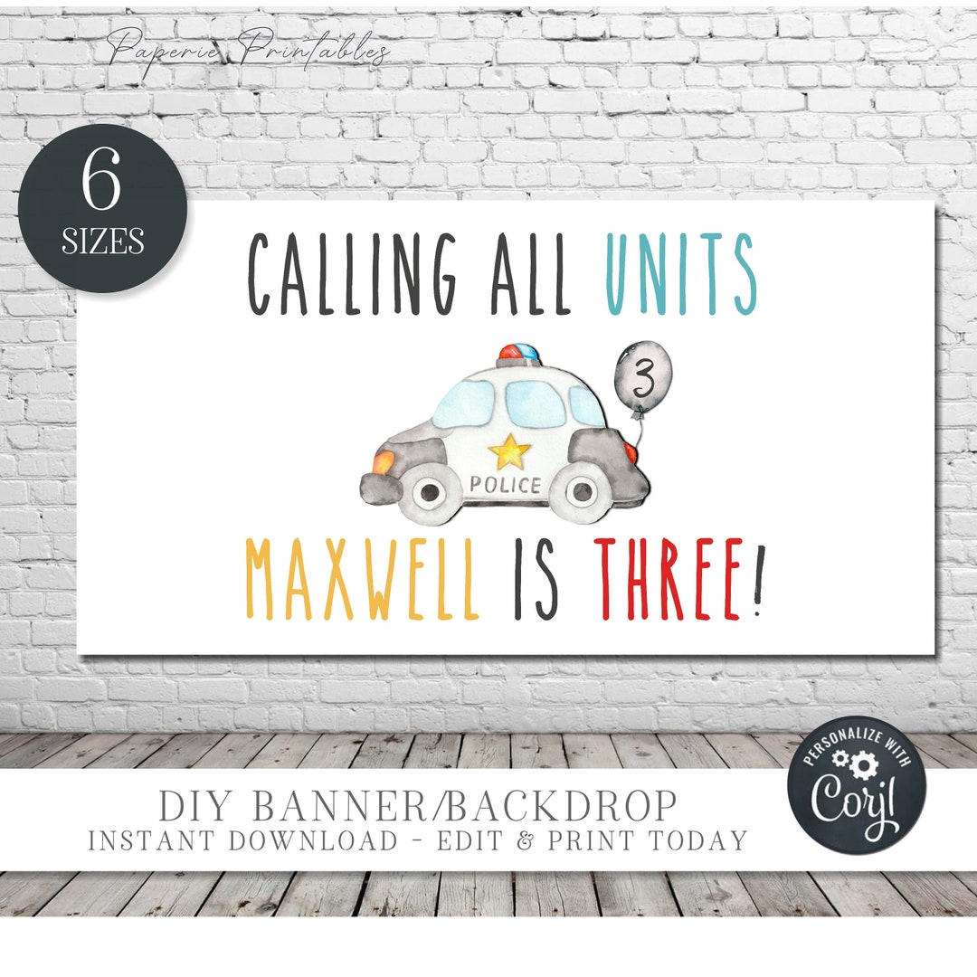 EDITABLE Police Birthday Decorations, Law Enforcement Birthday Backdrop ...