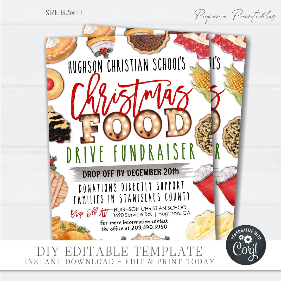 EDITABLE Christmas Food Drive Flyer, Christmas Food Drive Fundraiser Flyer, Holiday Flyer ...