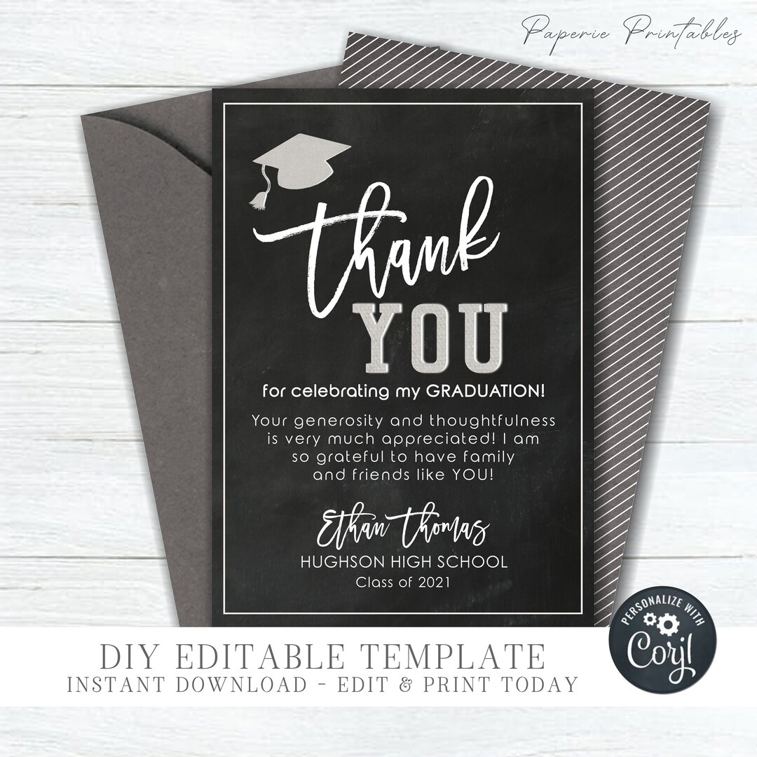Editable Graduation Thank You Card: Photo Option, Class of 20XX (DIY ...