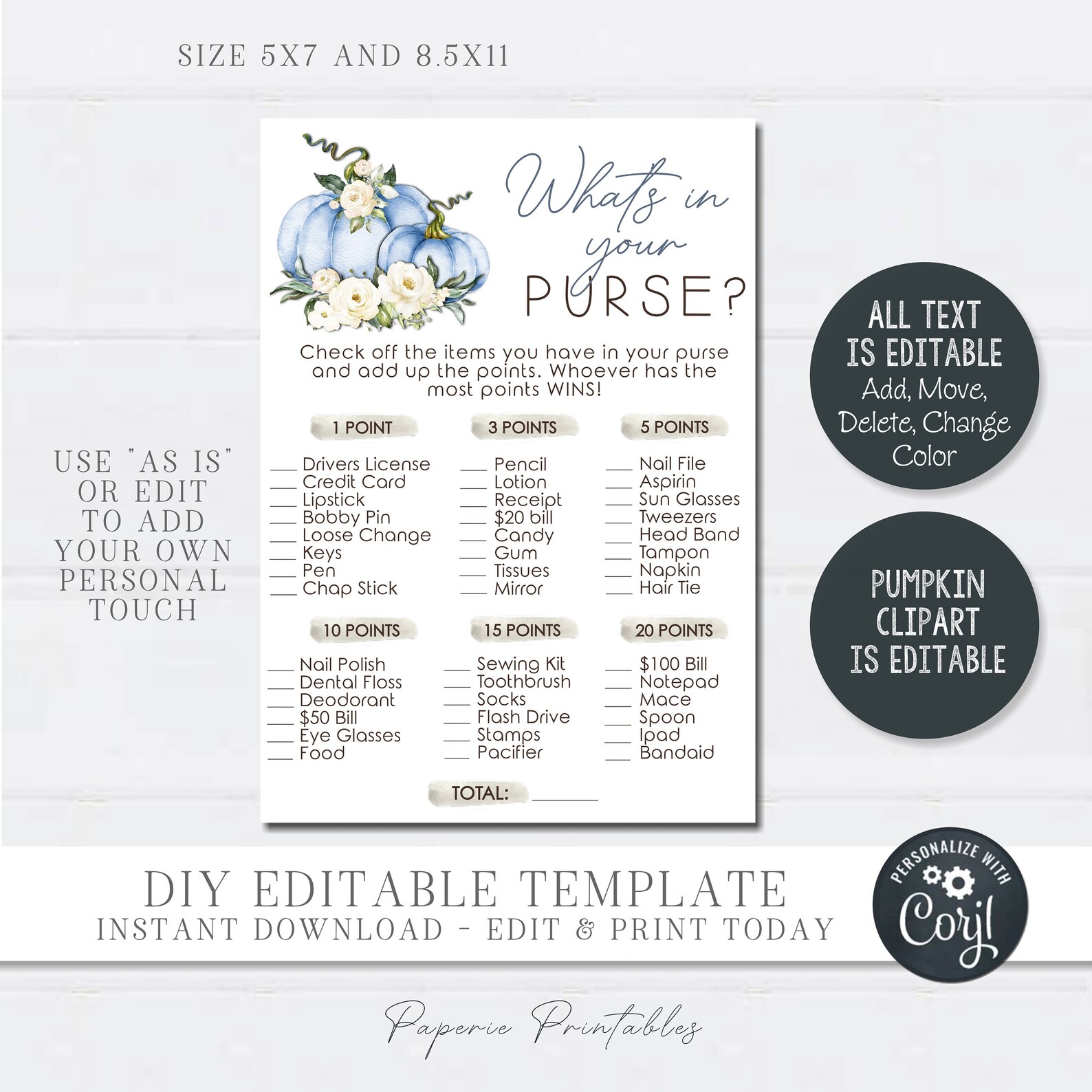 EDITABLE What's in Your Purse Game Boho Pumpkin - Etsy