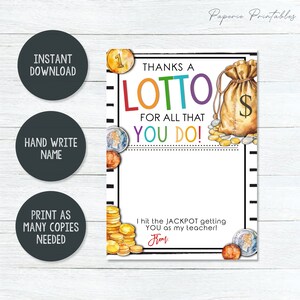EDITABLE Lotto Teacher Appreciation Gift Ticket Holder, Thanks a LOTTO ...