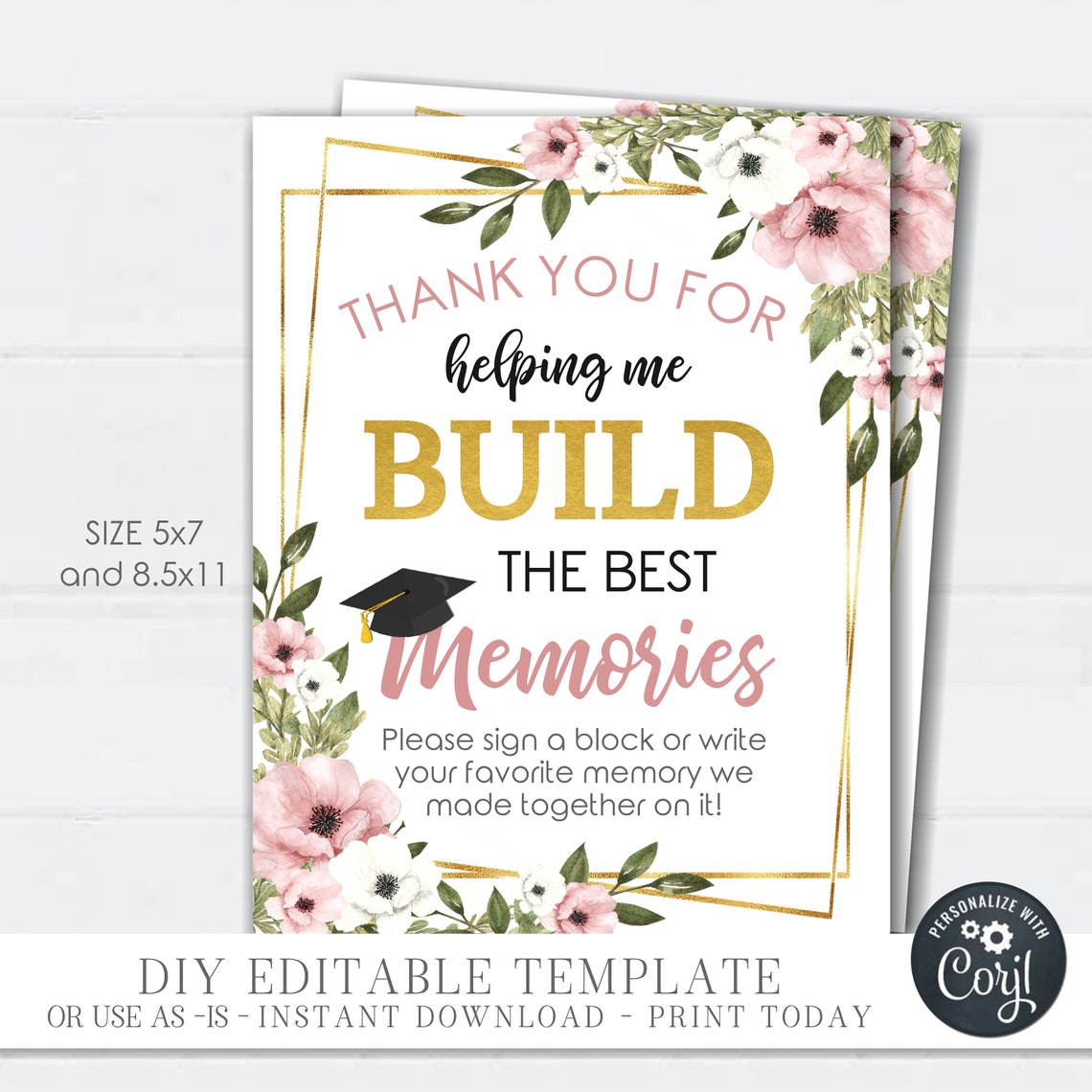 Editable Sign a Block Thank You for Helping Me BUILD Memories - Etsy