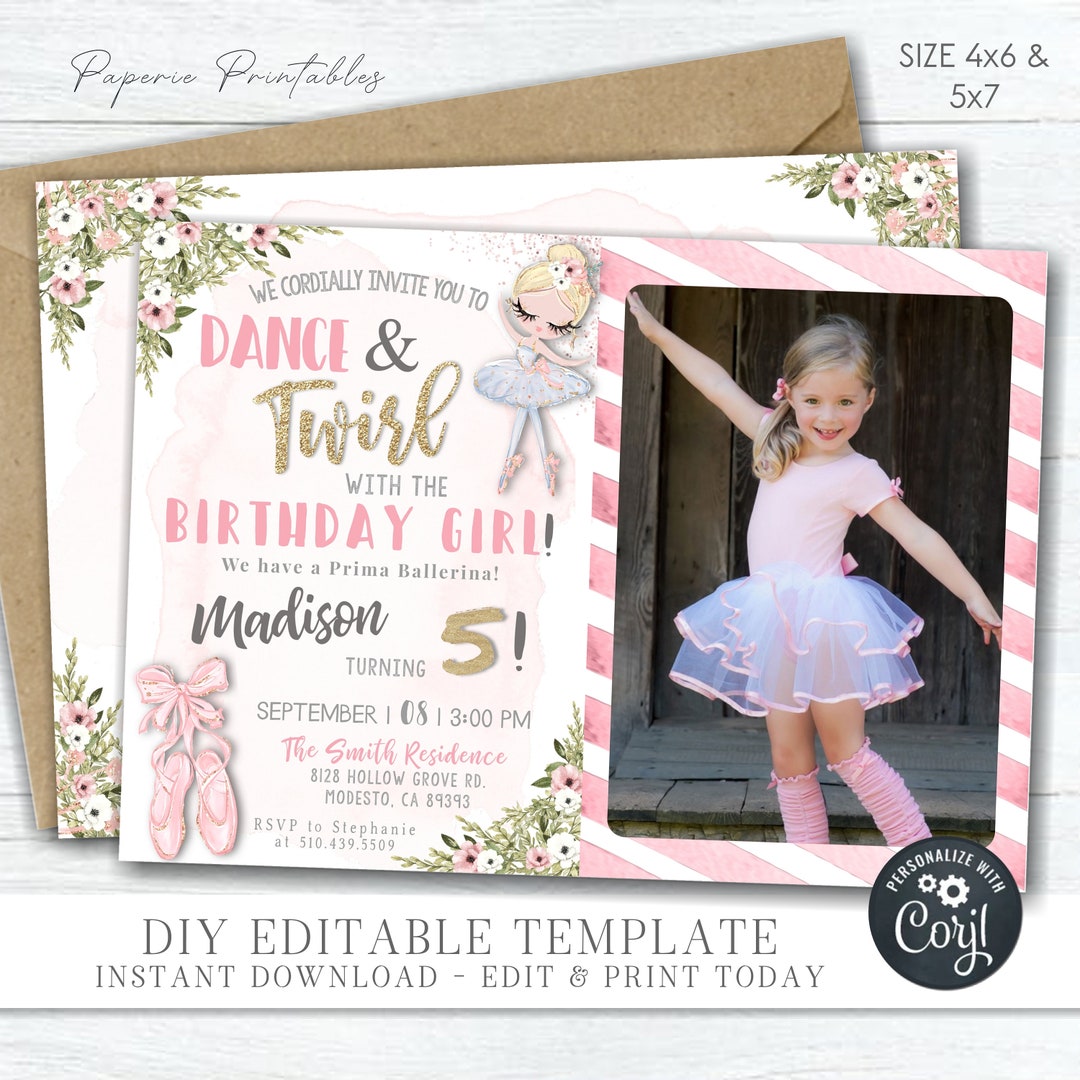Editable Ballerina Birthday Invitation: Dance & Twirl Theme (digital ...