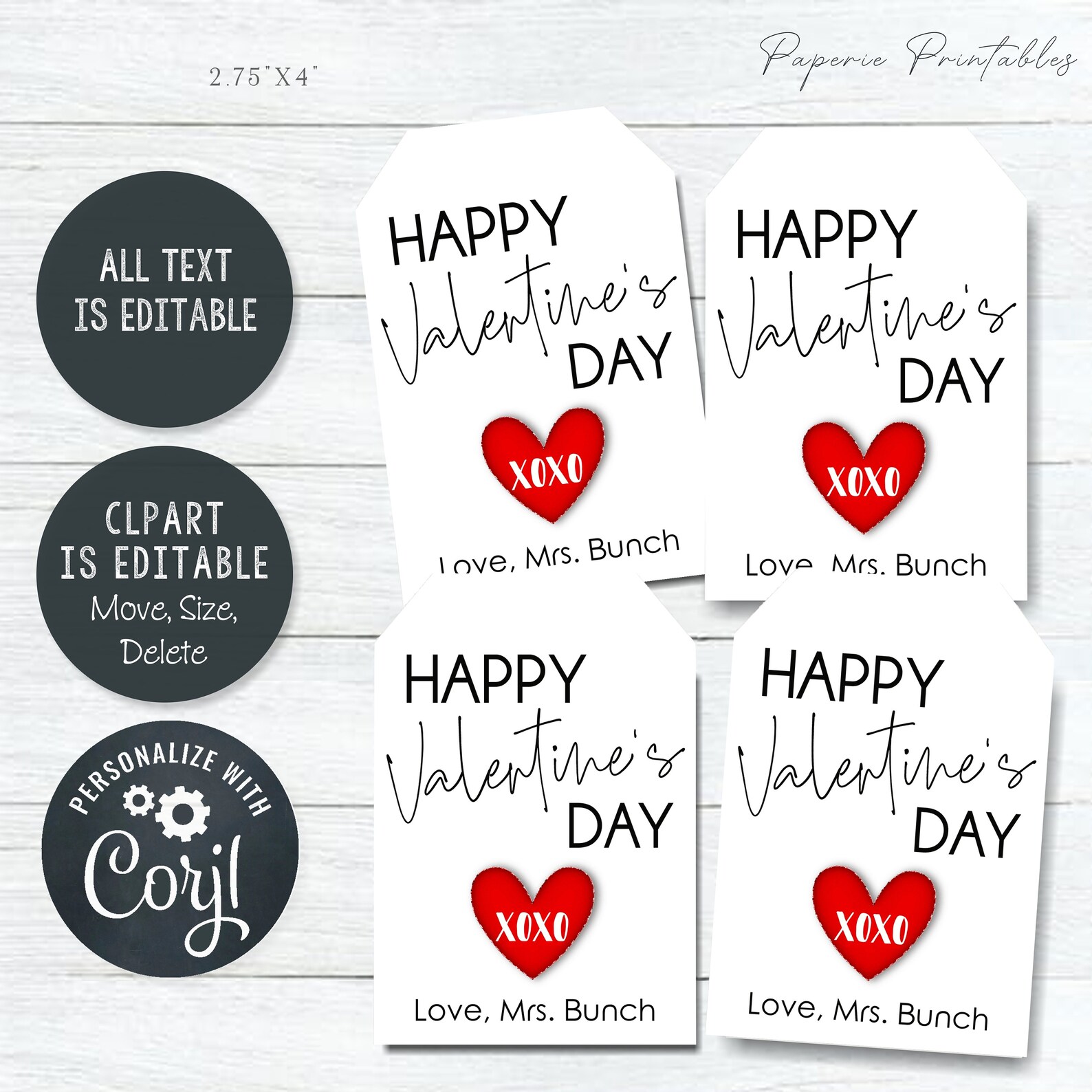 Editable Valentine's Day Gift Tag Happy Valentine's | Etsy