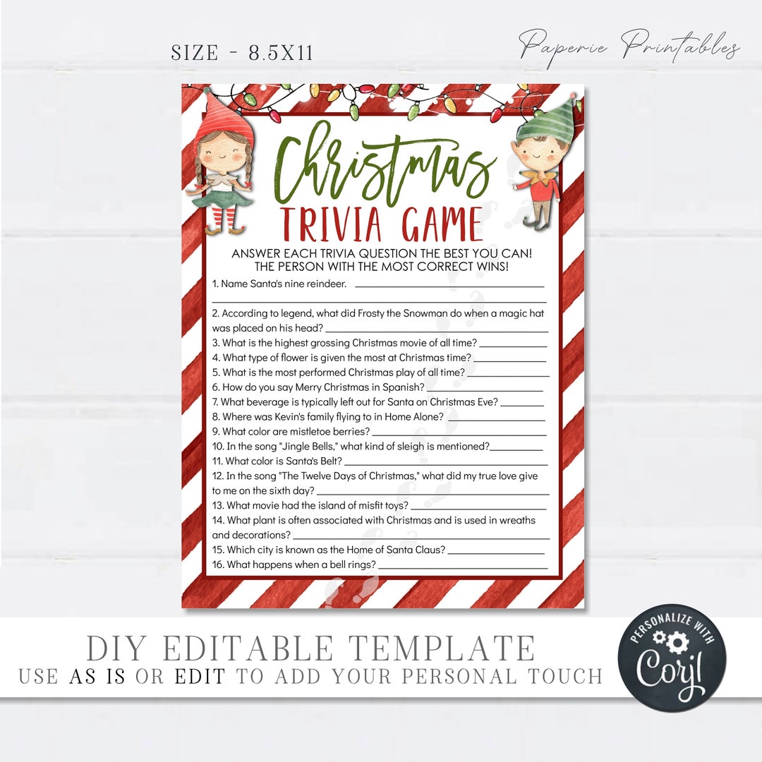 EDITABLE Christmas Trivia Game, Christmas Trivia Printable, Christmas ...