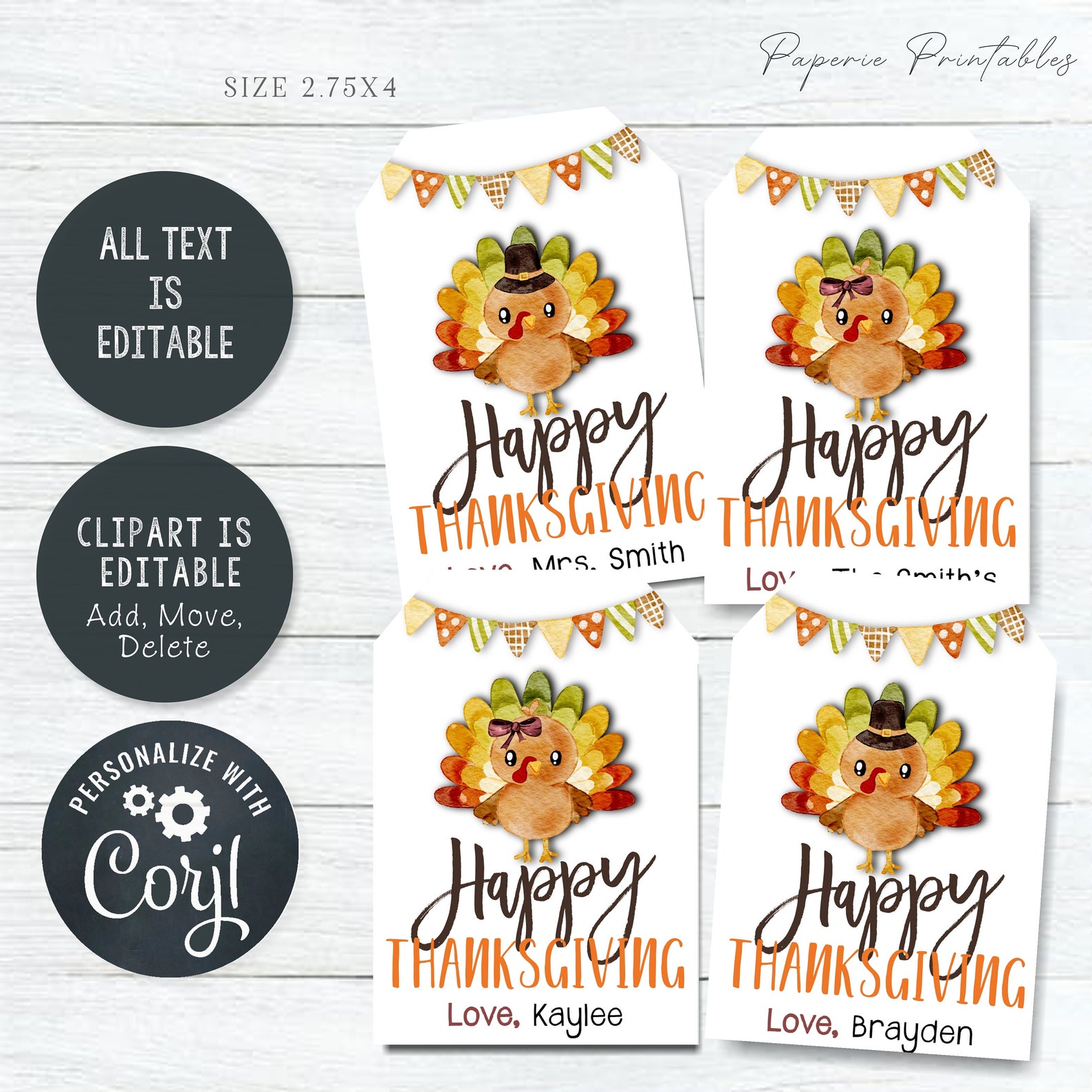 Editable Happy Thanksgiving Gift Tags Thankful for You Gift - Etsy