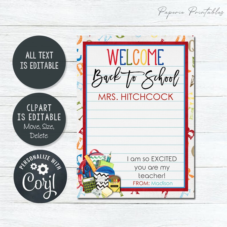 EDITABLE First day of School Teacher Gift Card Back to | Etsy