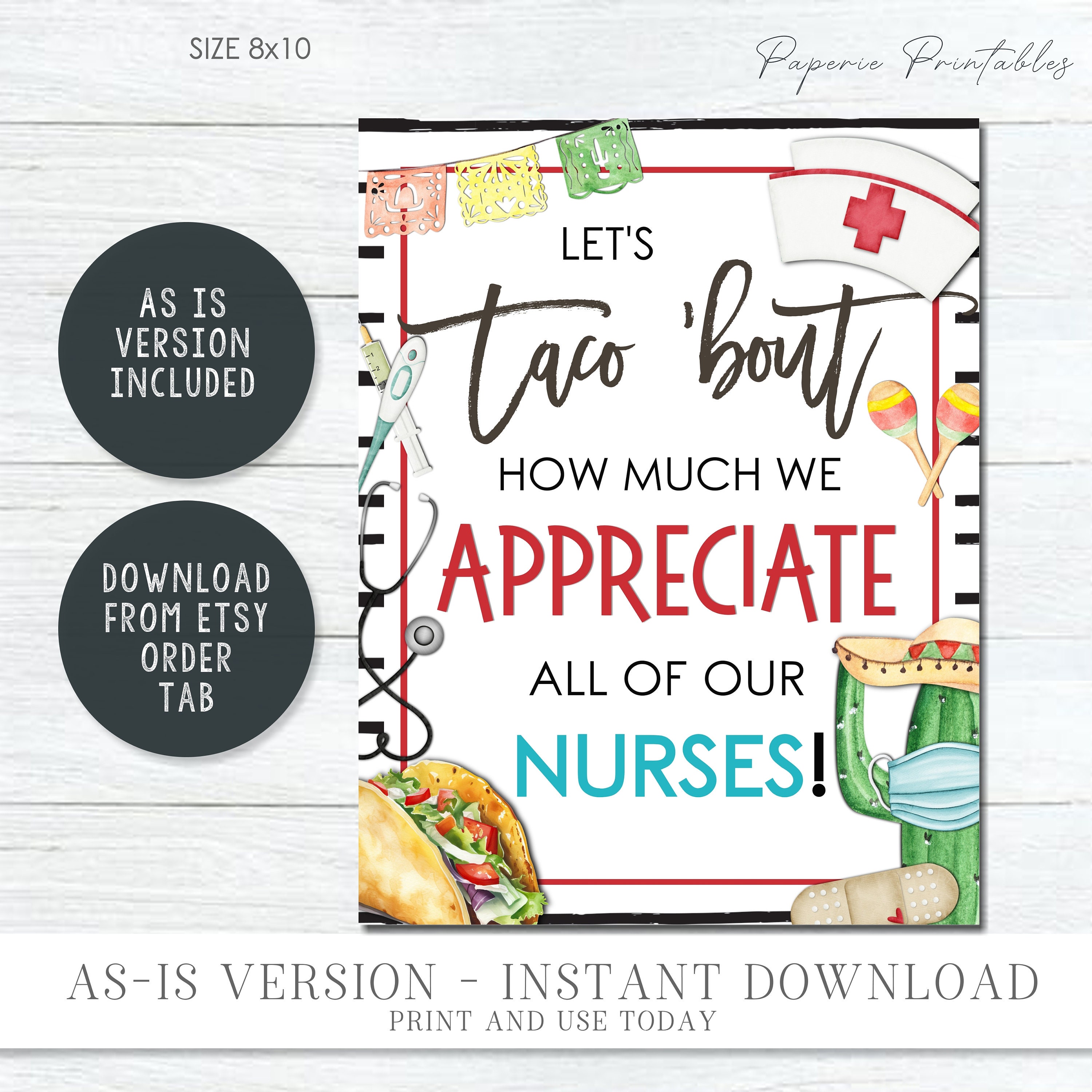 Editable Taco 'bout Nurse Appreciation Sign (digital Download) - Etsy