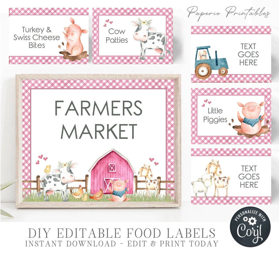 EDITABLE Farm Food Label Tent Cards, Farm Animals Food Label Template ...