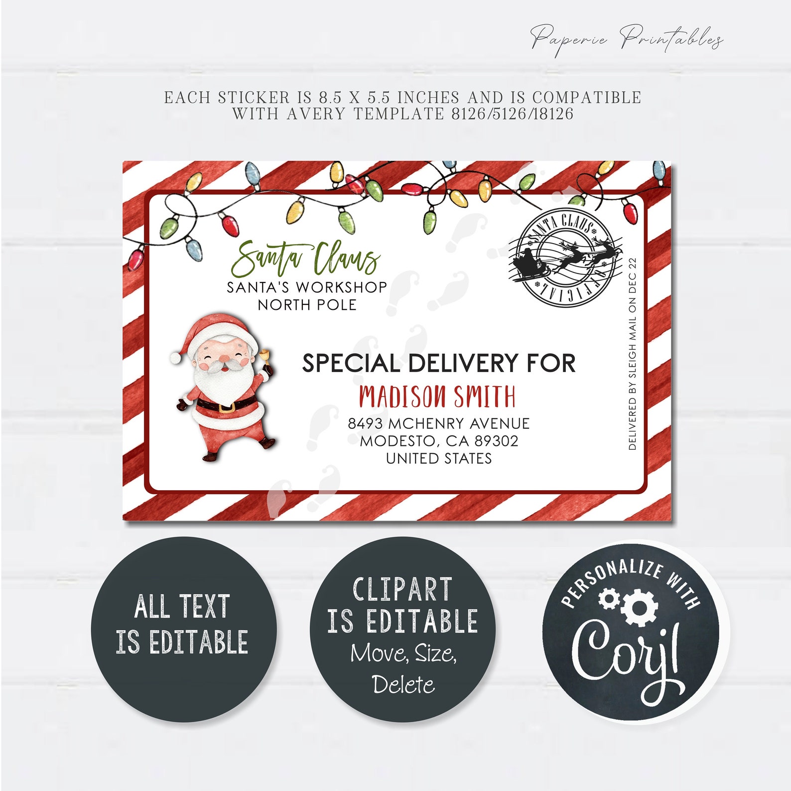 EDITABLE Santa Mailing Label Elf Mail Gift Sticker Label Elf - Etsy