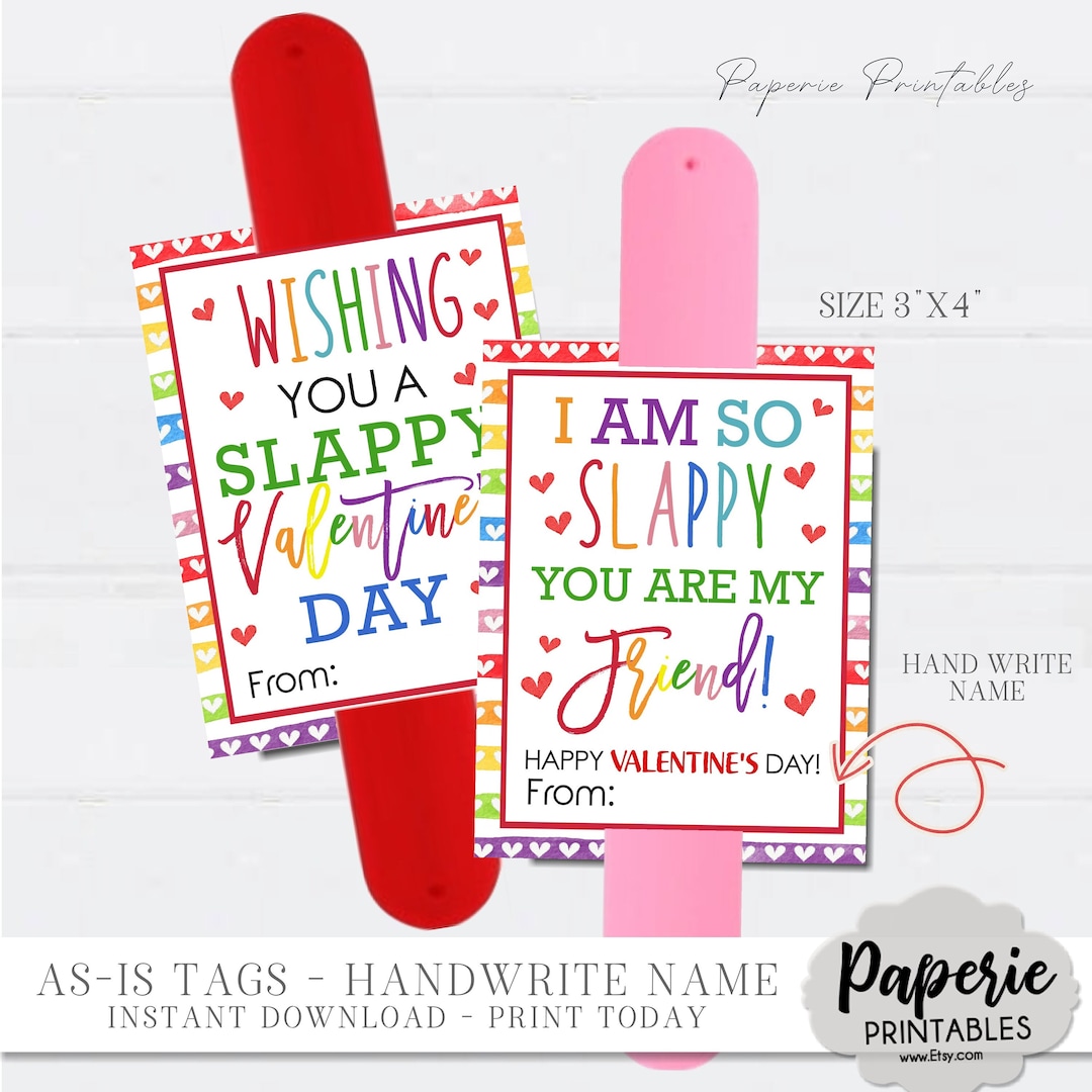 Slap Bracelet Valentine's Day Cards: Kids Printable Tags (instant ...