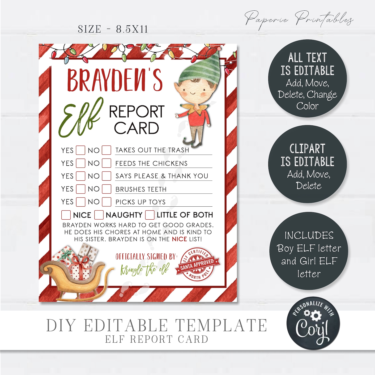 EDITABLE Elf Report Card Santa Approved Elf Report Card - Etsy