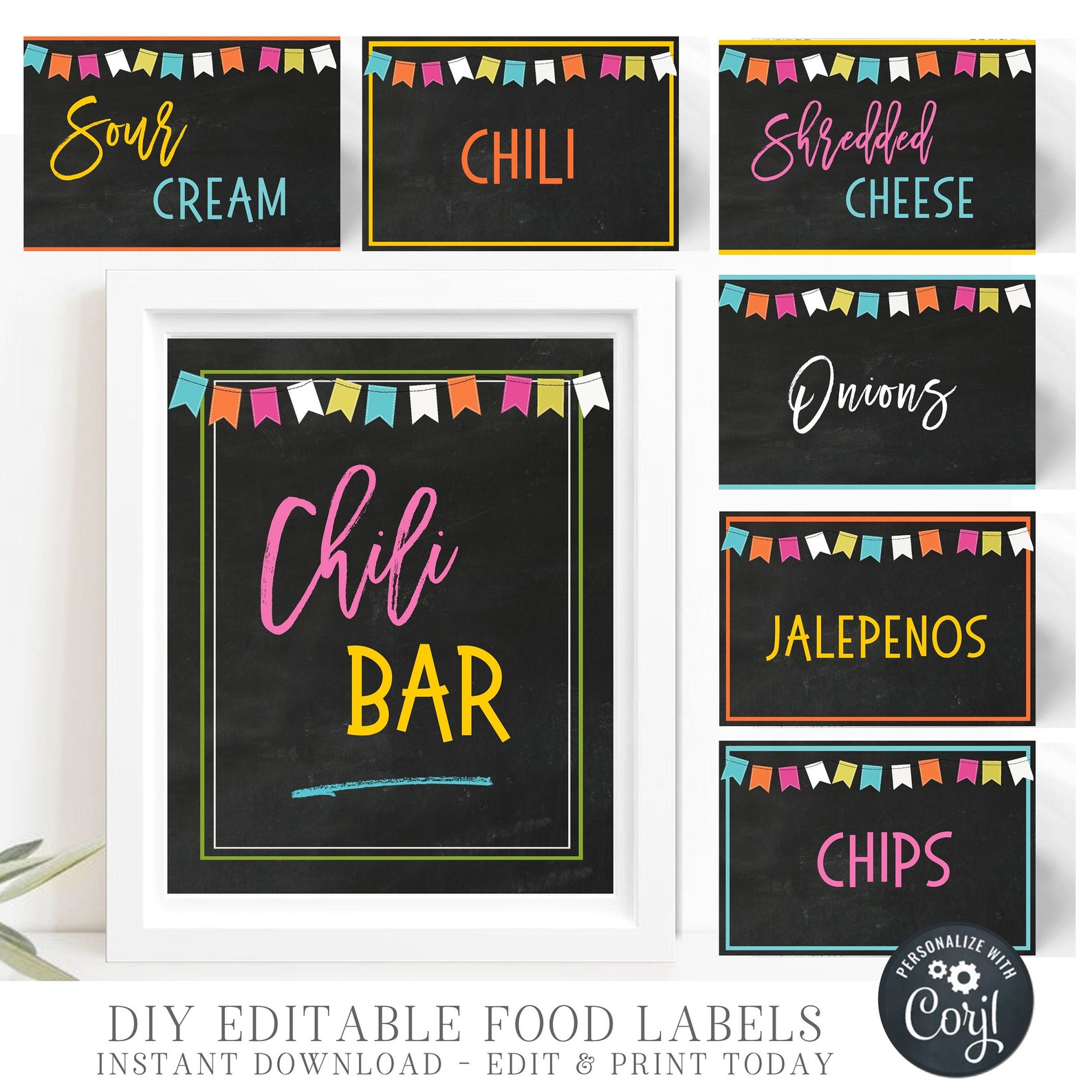 EDITABLE Birthday Party Food Tent Labels Chalkboard Food - Etsy