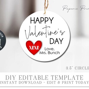 Editable Happy Valentine's Day Tag, Valentine's Day Gift Tag, Valentine ...