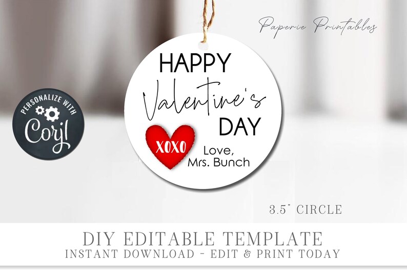 Editable Valentine's Day Gift Tag Happy Valentine's | Etsy