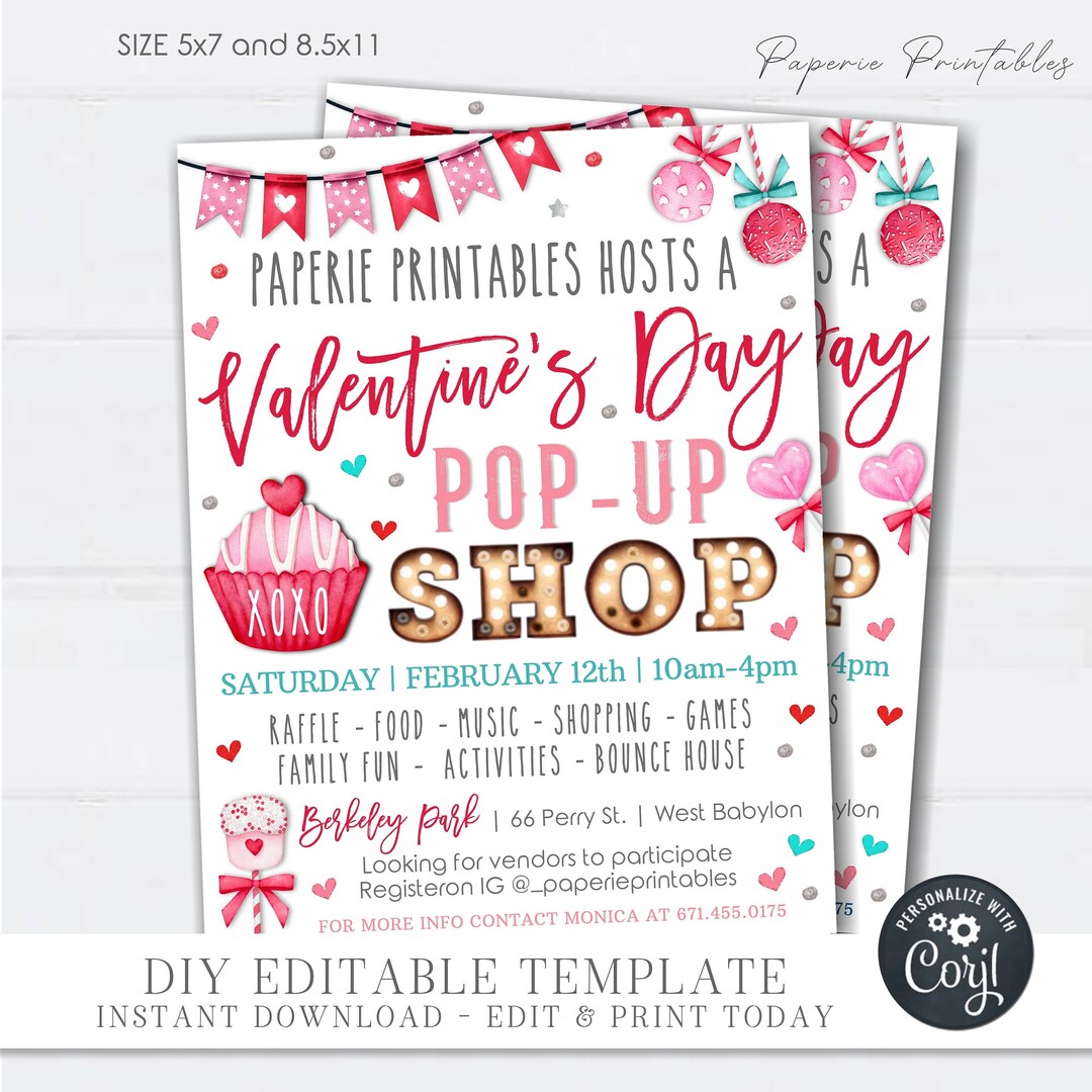 Editable Valentine's Day Pop up Shop Flyer (DIY Corjl) - Etsy