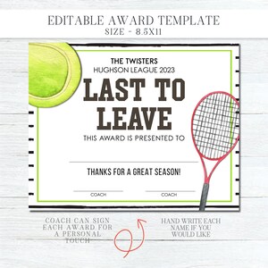 Editable Tennis Award Certificates: End of Season Team Awards (DIY W ...