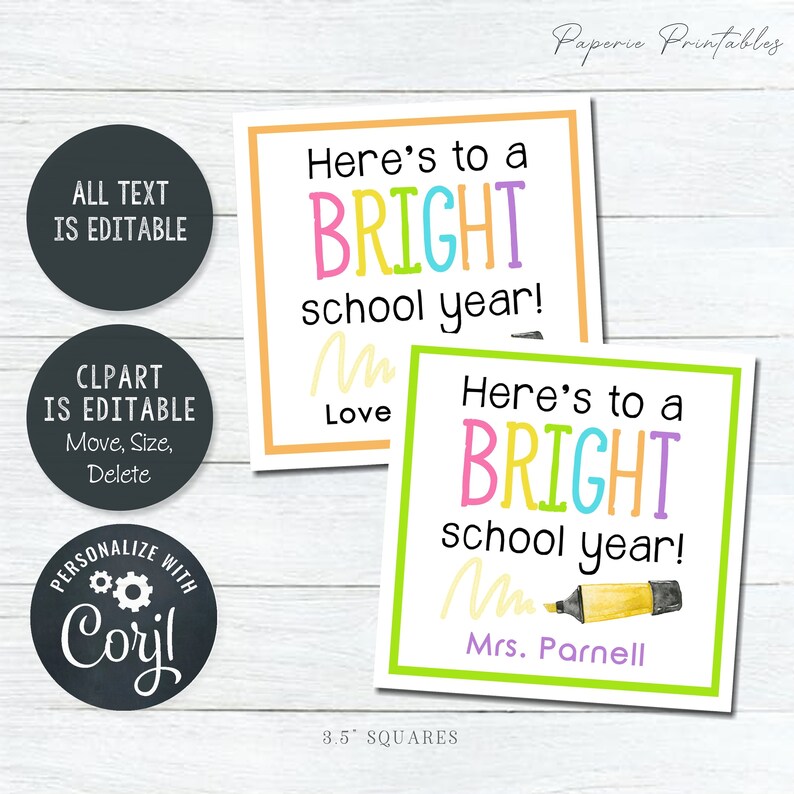 EDITABLE Bright School Year Teacher Gift Tag First day of | Etsy