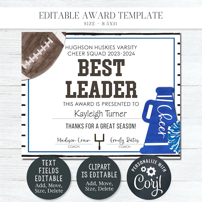 Editable Cheerleading Awards: End of Season Team Certificate (DIY Corjl ...