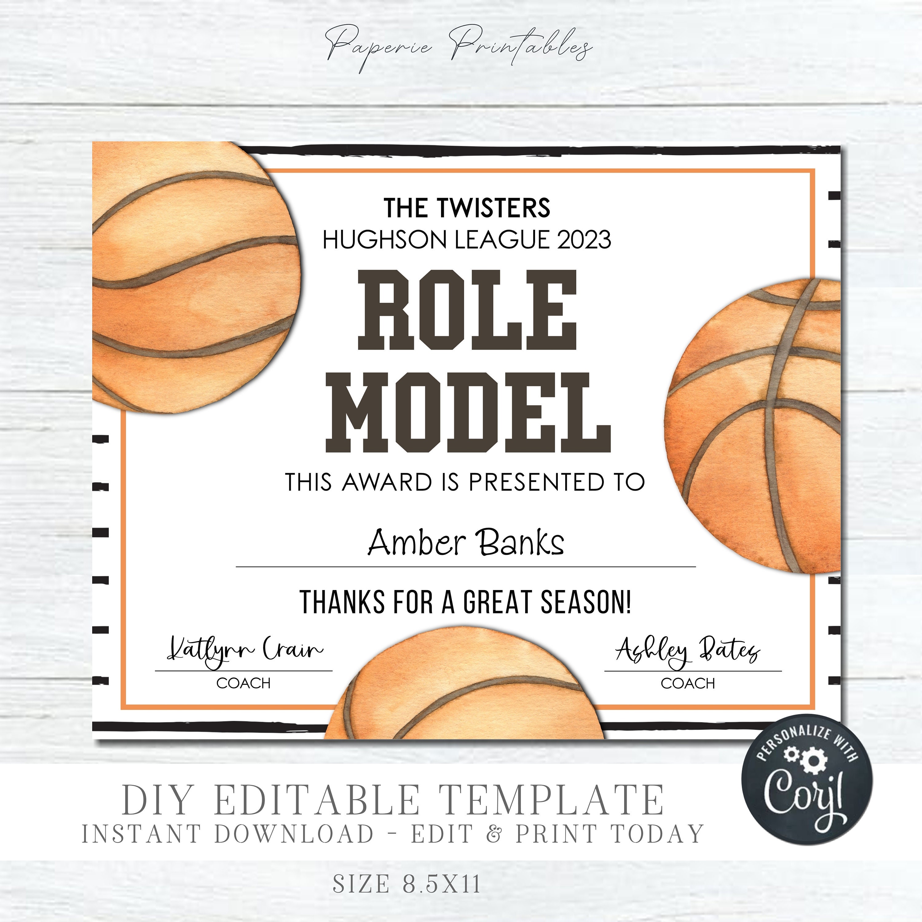 Editable Basketball Award Certificates: Team Awards (DIY With Corjl) - Etsy