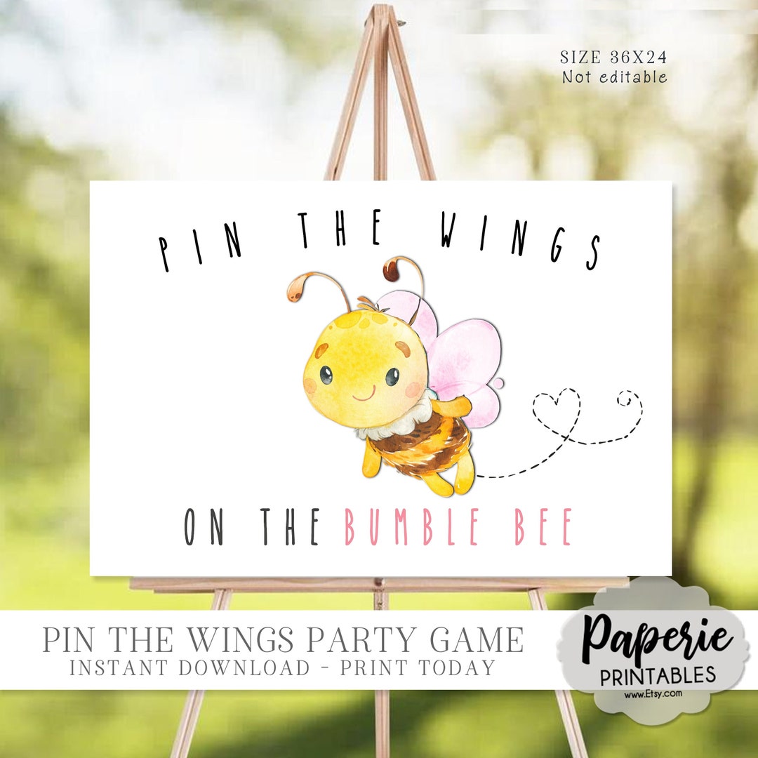 EDITABLE Bee Party Game, Pin the Wings Bee Party Game, Bee Birthday ...