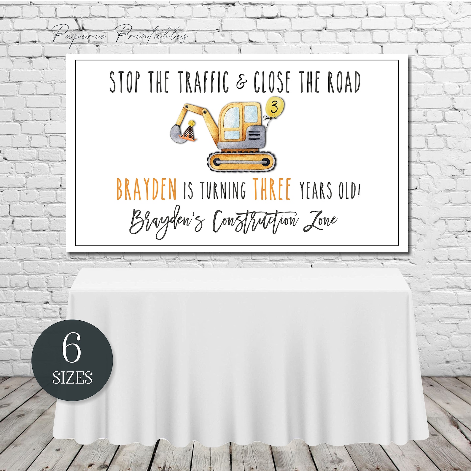EDITABLE Construction Birthday Backdrop Construction Birthday Banner ...