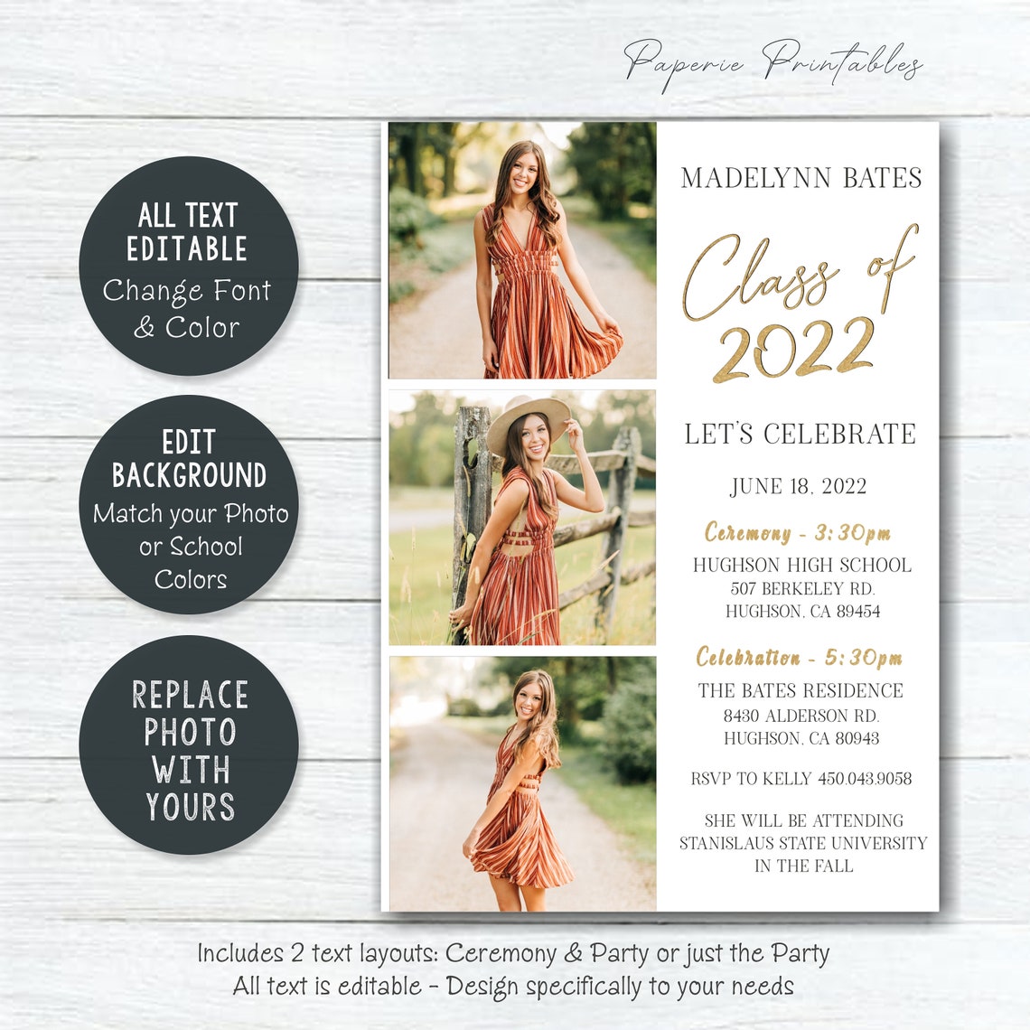 EDITABLE Graduation Party Invitation Class of 2022 Graduation - Etsy
