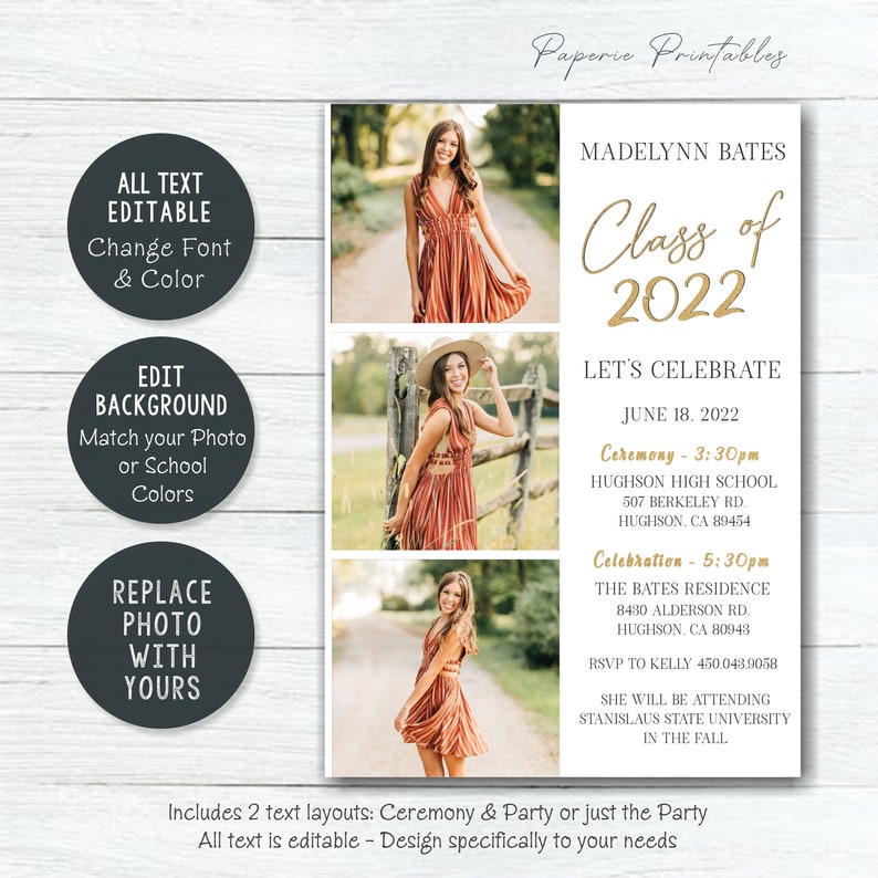 EDITABLE Graduation Party Invitation Class of 2022 Graduation - Etsy