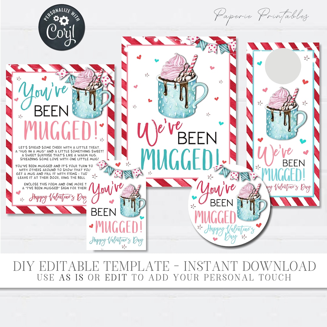 EDITABLE You've Been Mugged Valentine Printables, Hug in a Mug ...