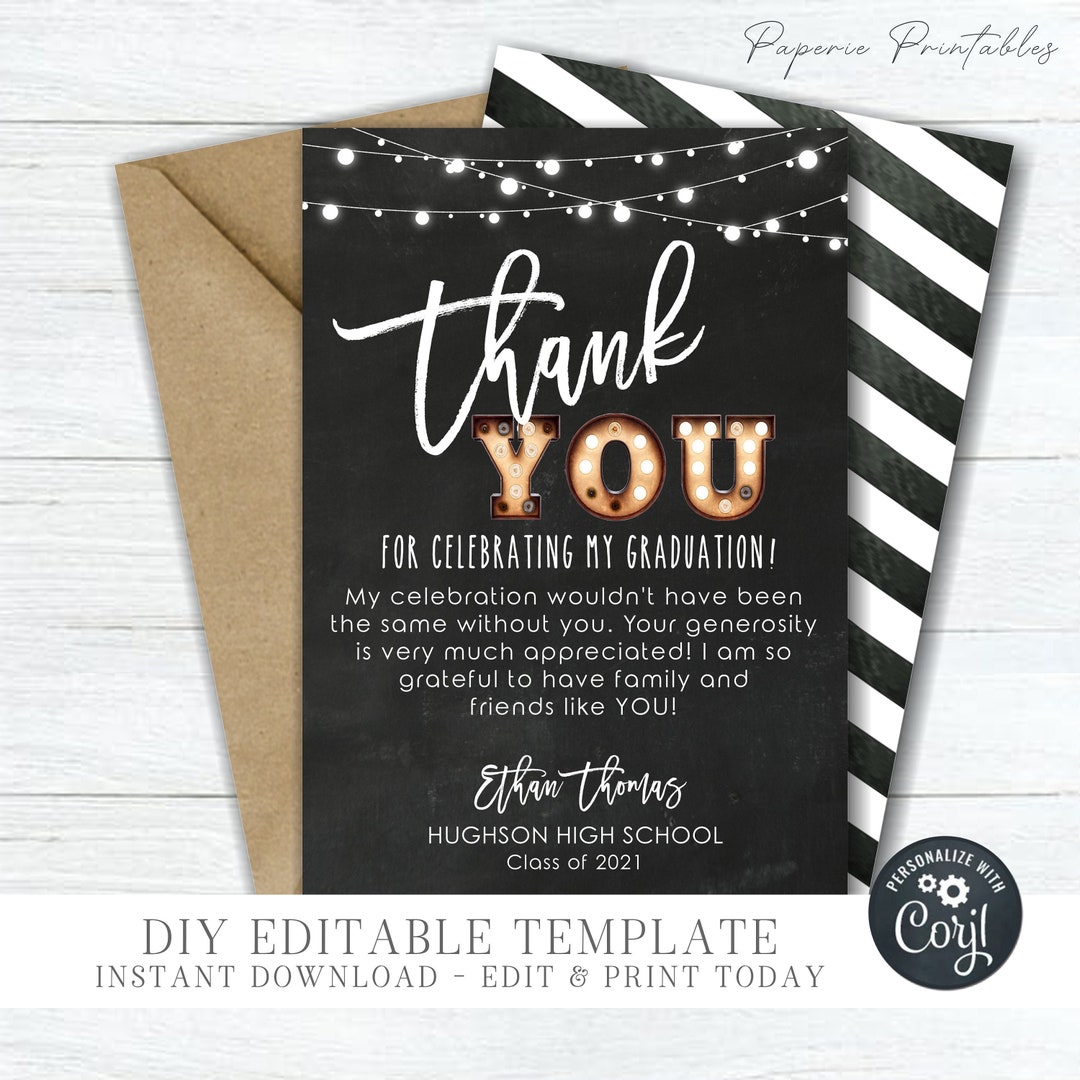 EDITABLE Graduation Thank You Card, Thank You Graduation Card, Photo ...