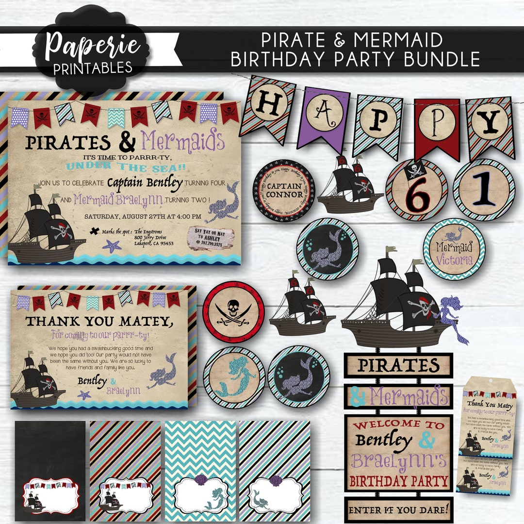 Pirate & Mermaid Birthday Party Bundle Mermaid and Pirate - Etsy