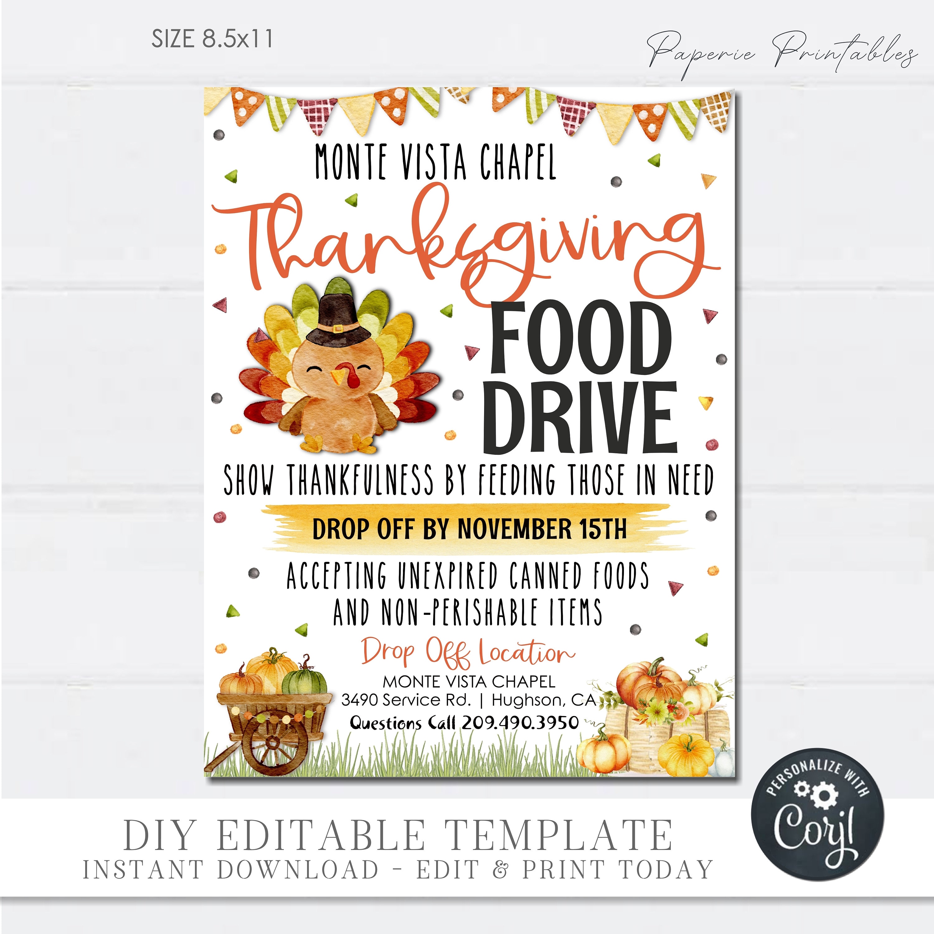 EDITABLE Thanksgiving Food Drive Flyer Food Drive Flyer - Etsy