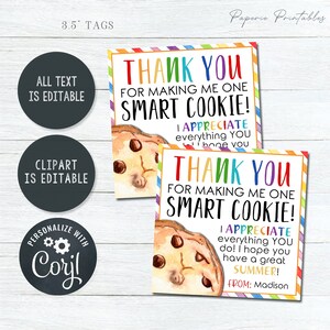 EDITABLE Cookie Teacher Gift Tag, One Smart Cookie Teacher Gift Tag ...