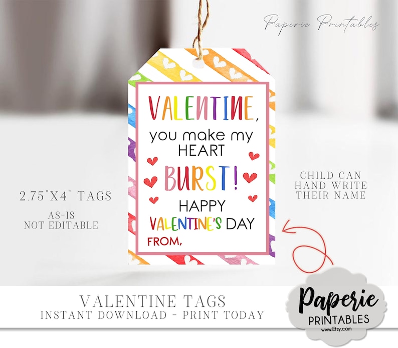 Valentine You Make My Heart Burst Valentine Tags Kids - Etsy